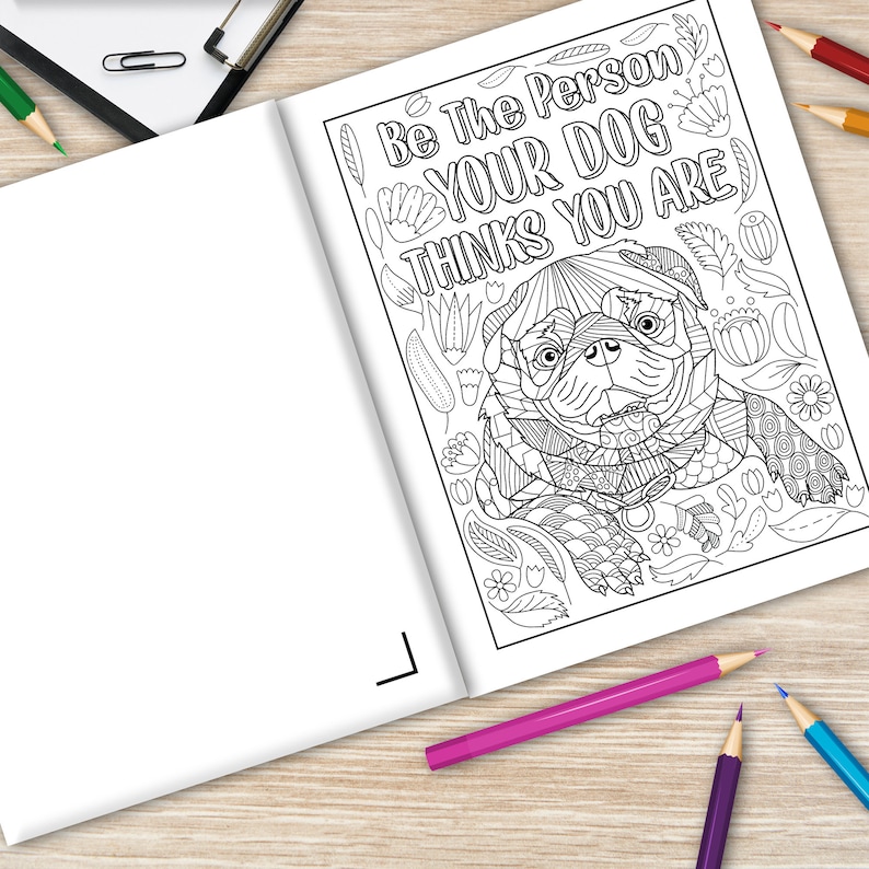 Pug Dog Coloring Book, Adult Coloring Book, Funny Dog Coloring, Animal ...