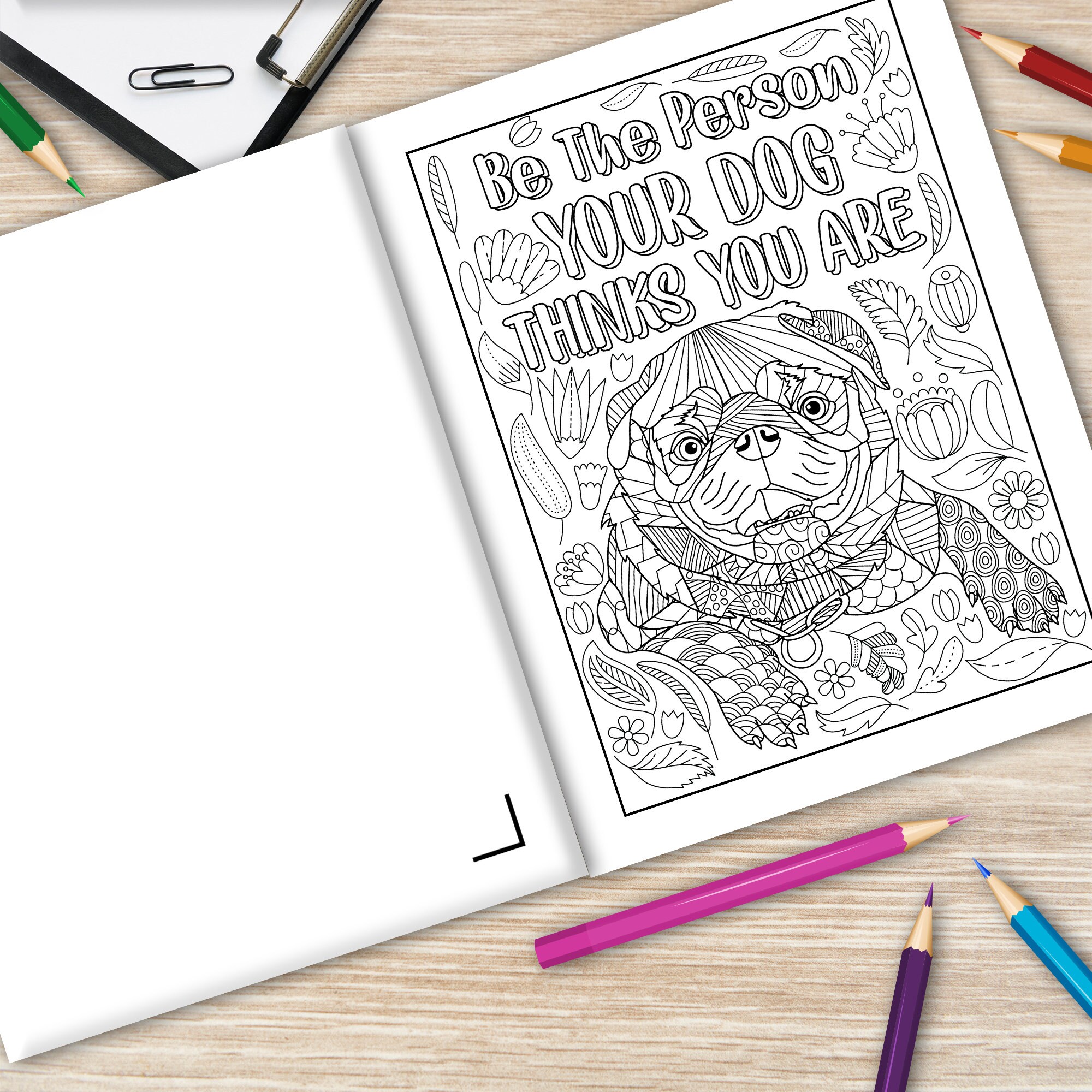 Pug Dog Coloring Book, Adult Coloring Book, Funny Dog Coloring, Animal ...