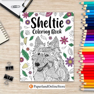 Sheltie Coloring Book, Zentangle Animal, Floral and Mandala Style ...