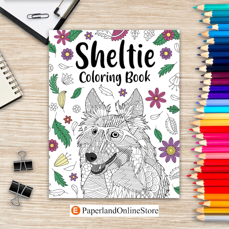 Sheltie Coloring Book, Zentangle Animal, Floral and Mandala Style ...
