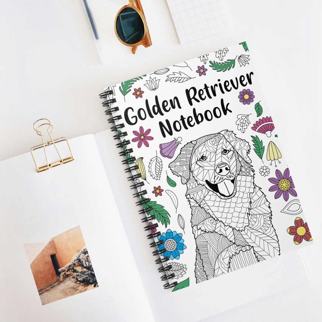 Golden Retriever Spiral Notebook, Ruled Line, Personalized Coloring Dog ...