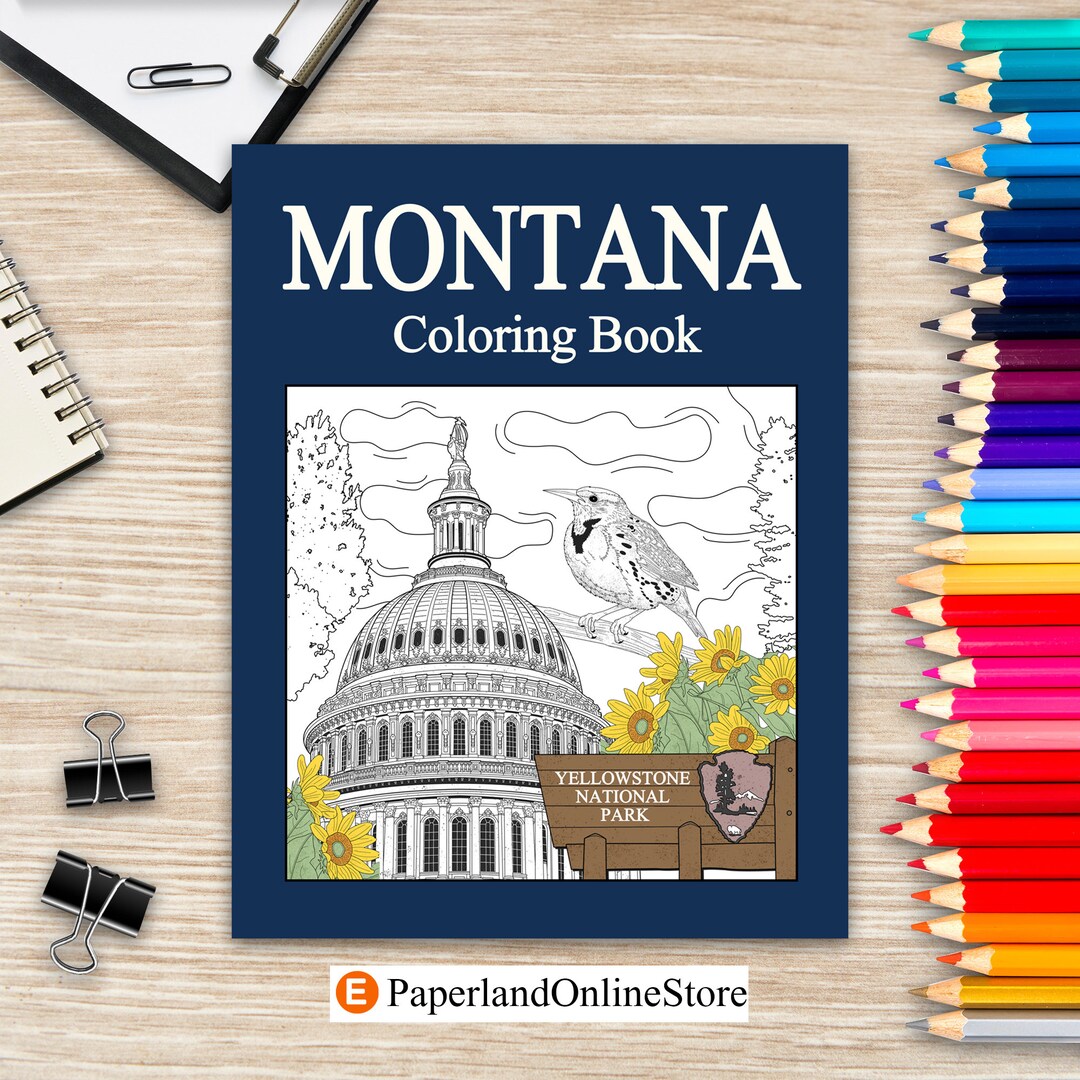 Montana Coloring Book, Adult Painting on USA States Landmarks and ...
