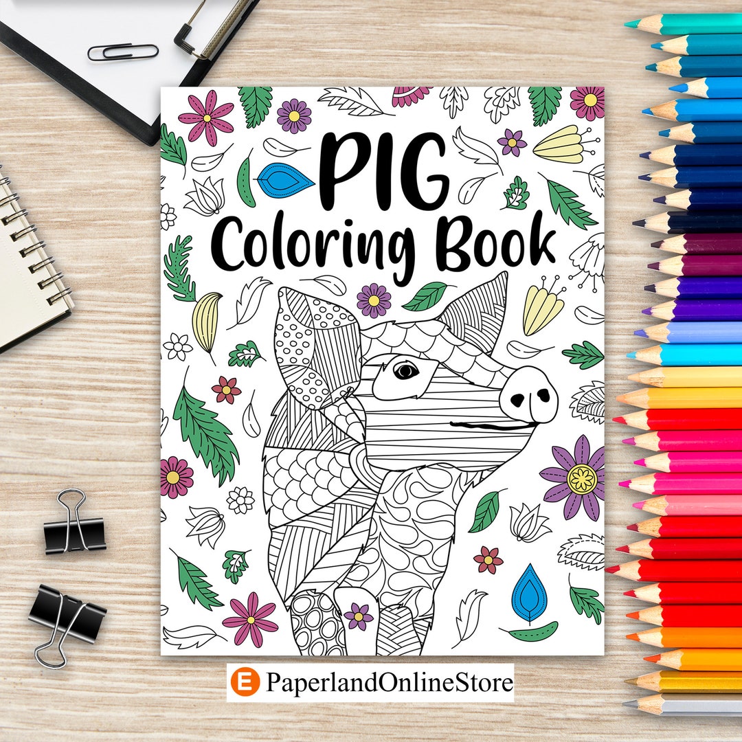 Pig Coloring Book, Adult Coloring Book, Pig Lover Gifts, Floral Mandala ...