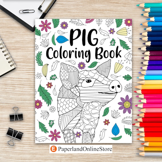 Pig Coloring Book Adult Coloring Book Pig Lover Gifts | Etsy