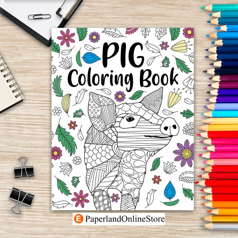Pig Coloring Book Adult Coloring Book Pig Lover Gifts | Etsy