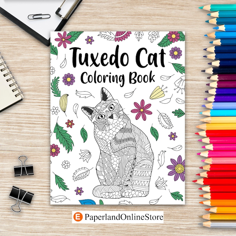 Tuxedo Cat Coloring Book Mandala Crafts & Hobbies Zentangle - Etsy