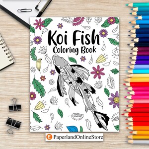 Koi Fish Coloring Book, Adult Crafts & Hobbies Coloring Books, Floral ...