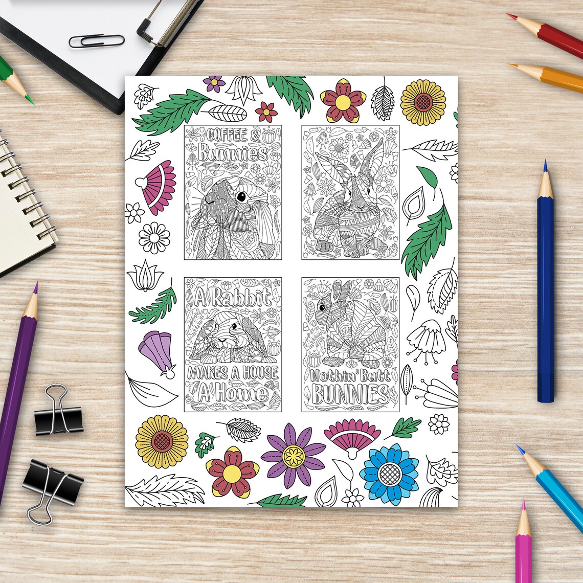 Rabbit Coloring Book Adult Coloring Books for Rabbit Owner | Etsy