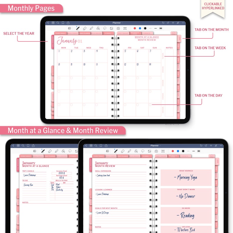 Pink Color Digital Planner Goodnotes Android or Ipad Planner - Etsy