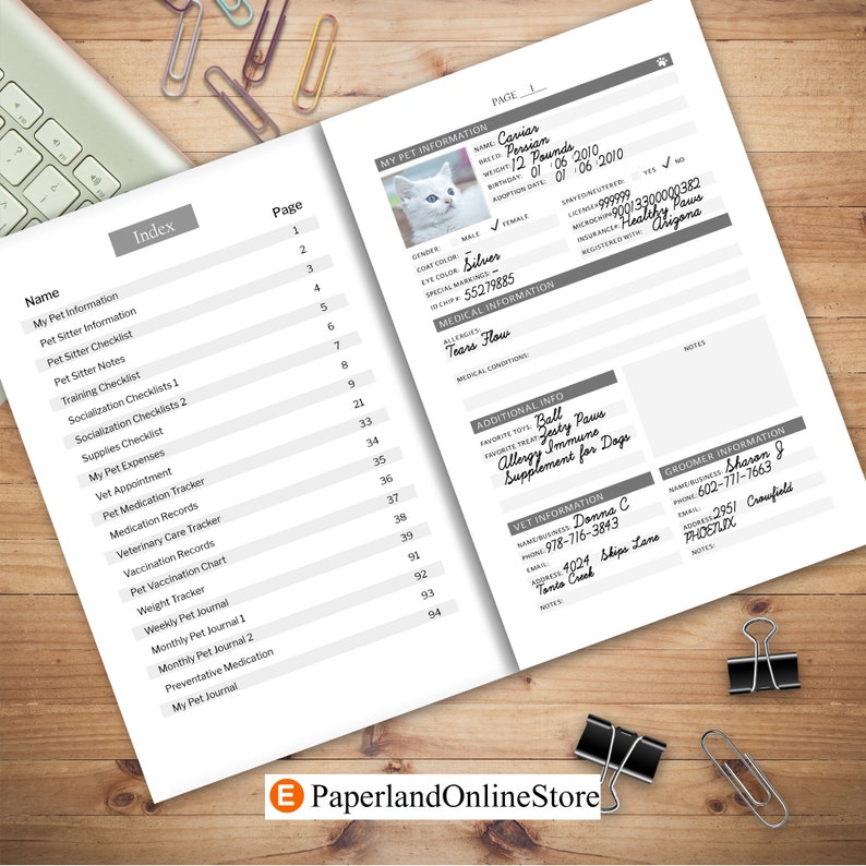 My Cat Passport, Cats Log Book, Cat Information Book, Pet Health ...