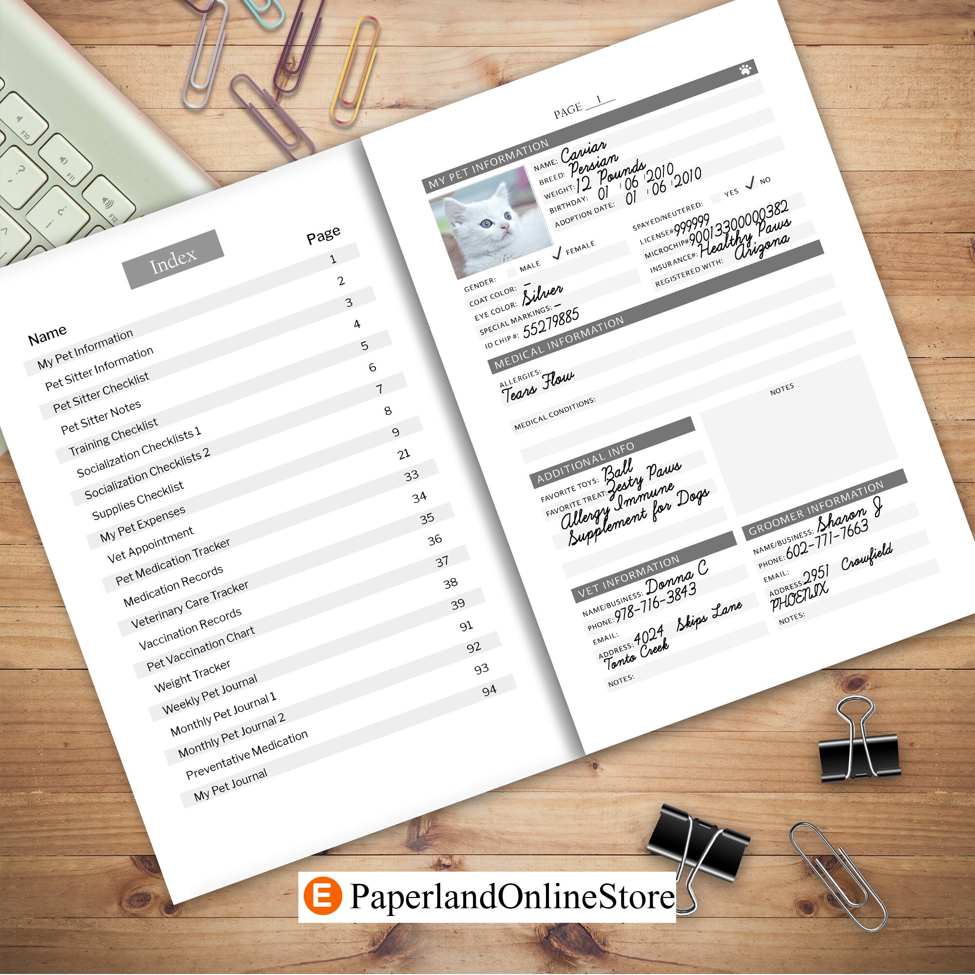 My Cat Passport, Cats Log Book, Cat Information Book, Pet Health ...
