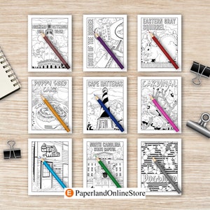North Carolina Adult Coloring Book, Painting on USA States Landmarks ...