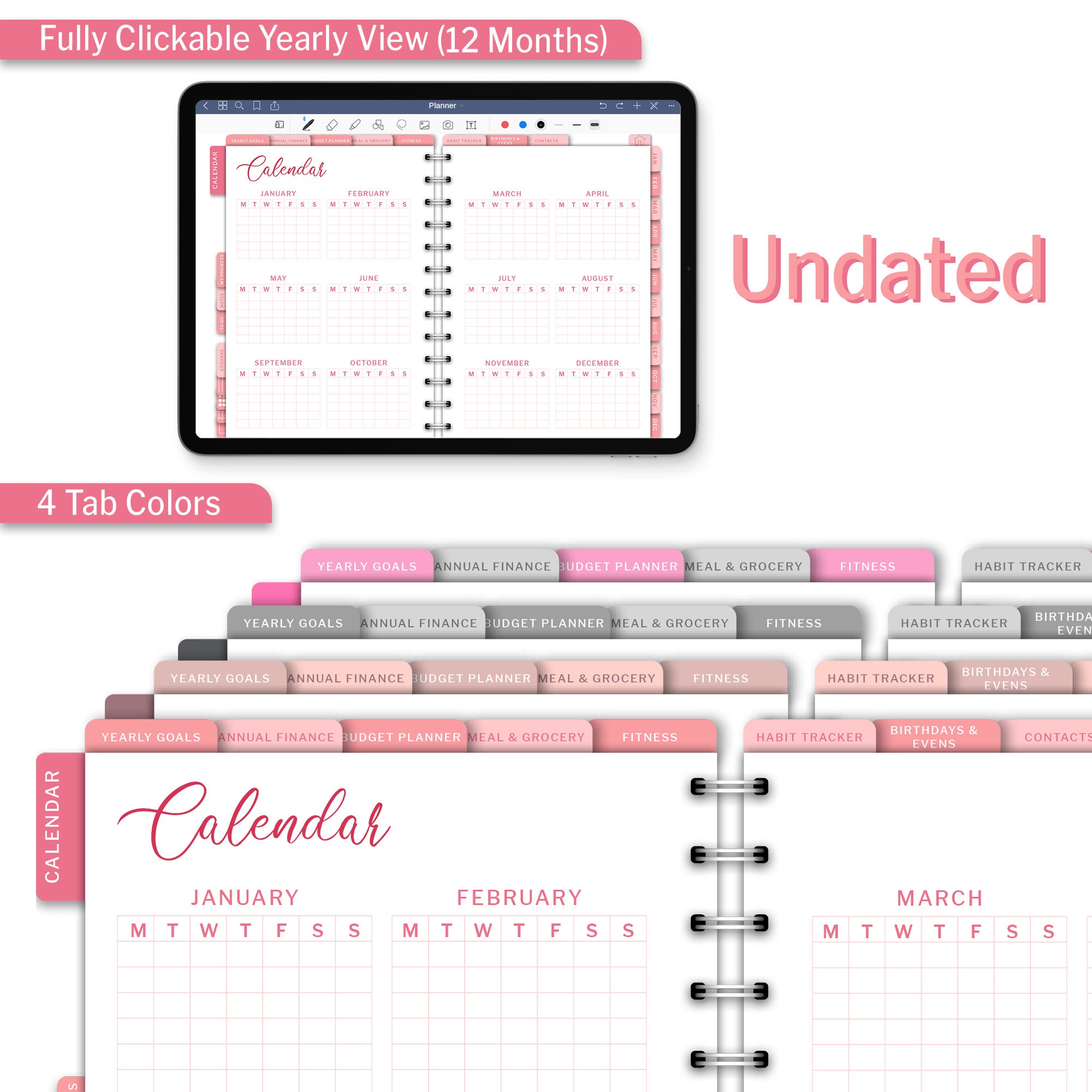 Pink Color Digital Planner Goodnotes Android or Ipad Planner - Etsy