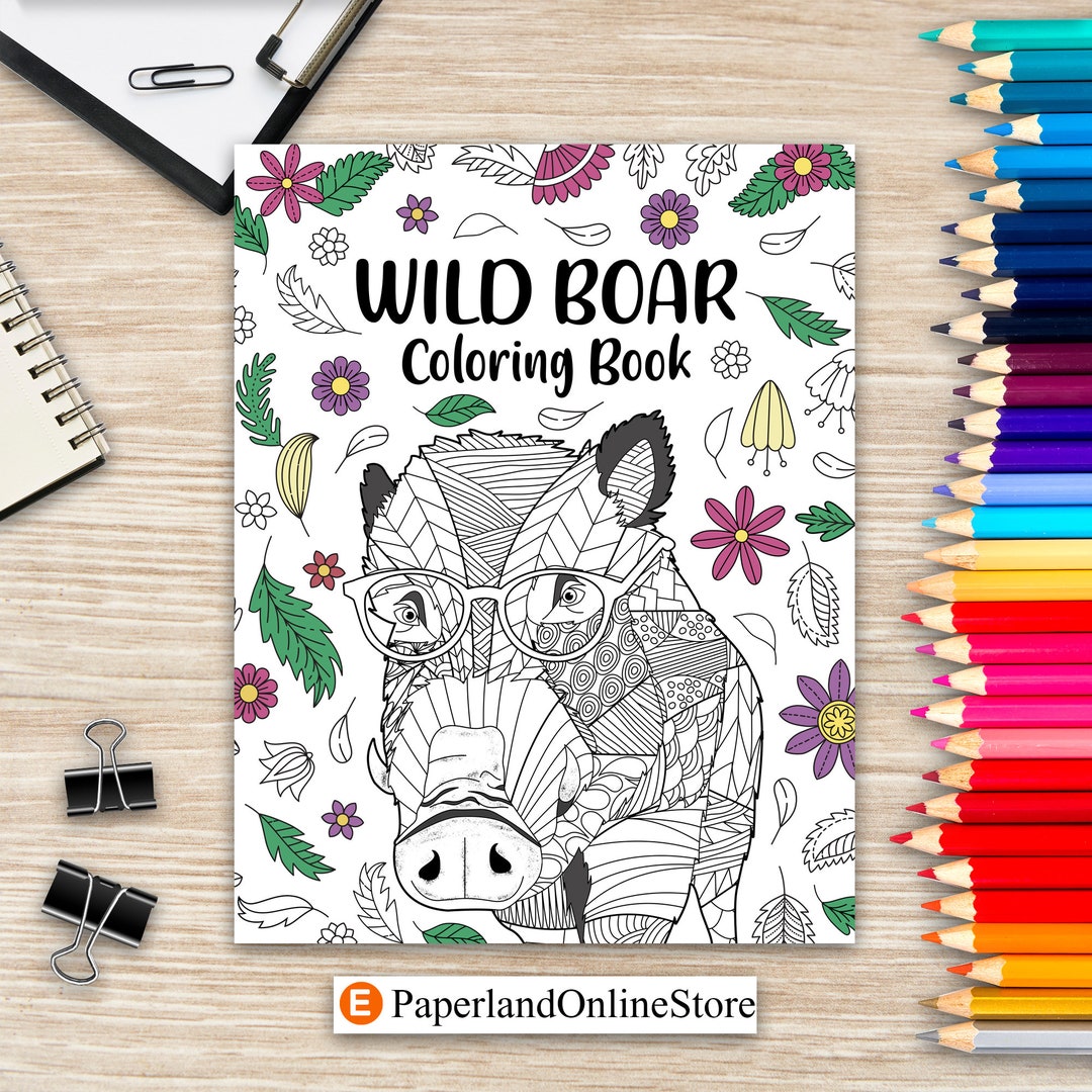 Wild Boar Coloring Book, Zentangle Animal, Floral and Mandala Style ...
