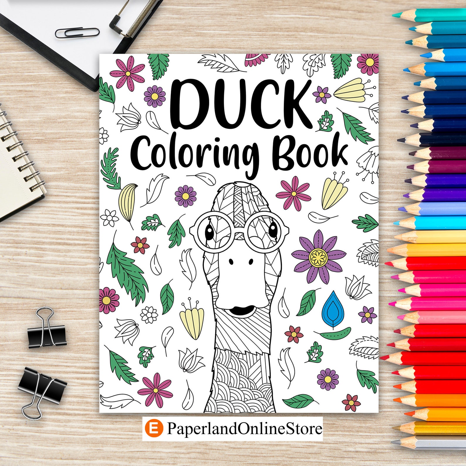 Duck Coloring Book, Adult Coloring Book, Animal Coloring Book, Floral ...