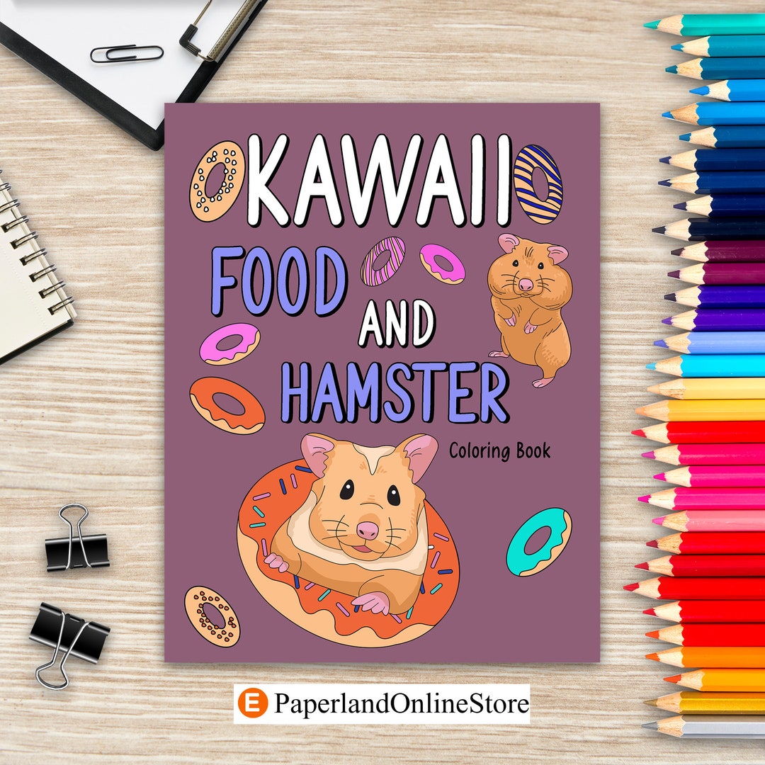 Kawaii Food and Hamster, Coloring Pages for Adult, Animal Painting Book ...