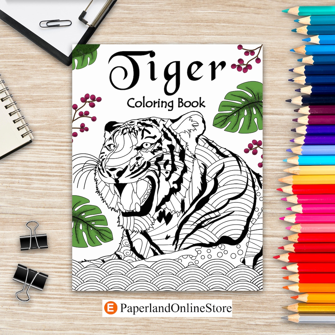 Tiger Coloring Book, Coloring Books for Adults, Gifts for Tiger Lovers ...