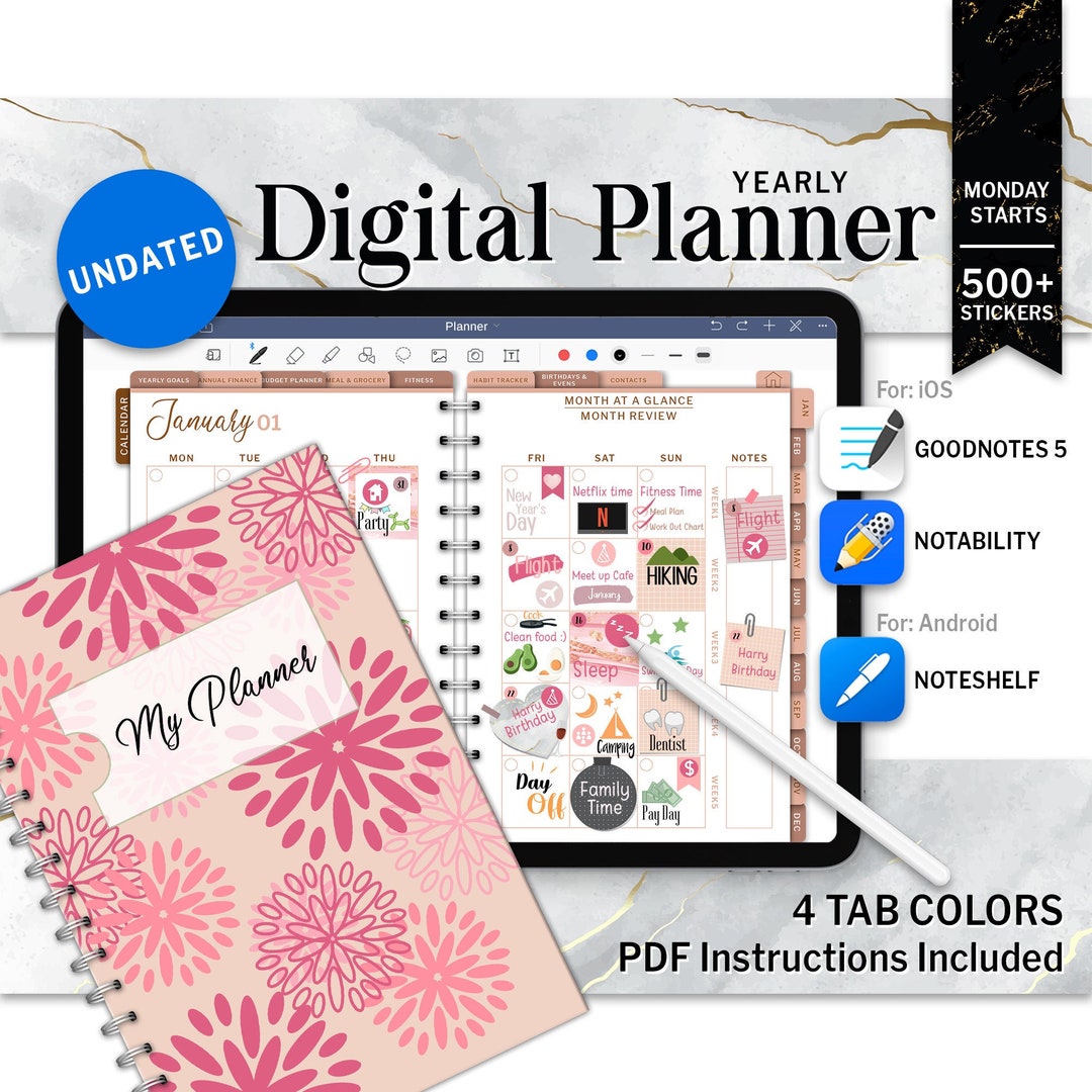 Pink Color Digital Planner Goodnotes Android or Ipad Planner - Etsy