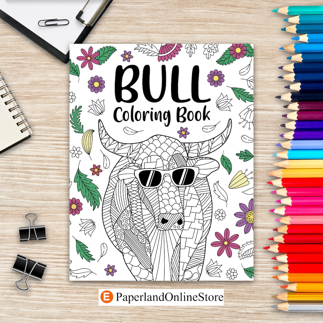 Bull Coloring Book, Adult Crafts & Hobbies Coloring Books, Bull Lover ...