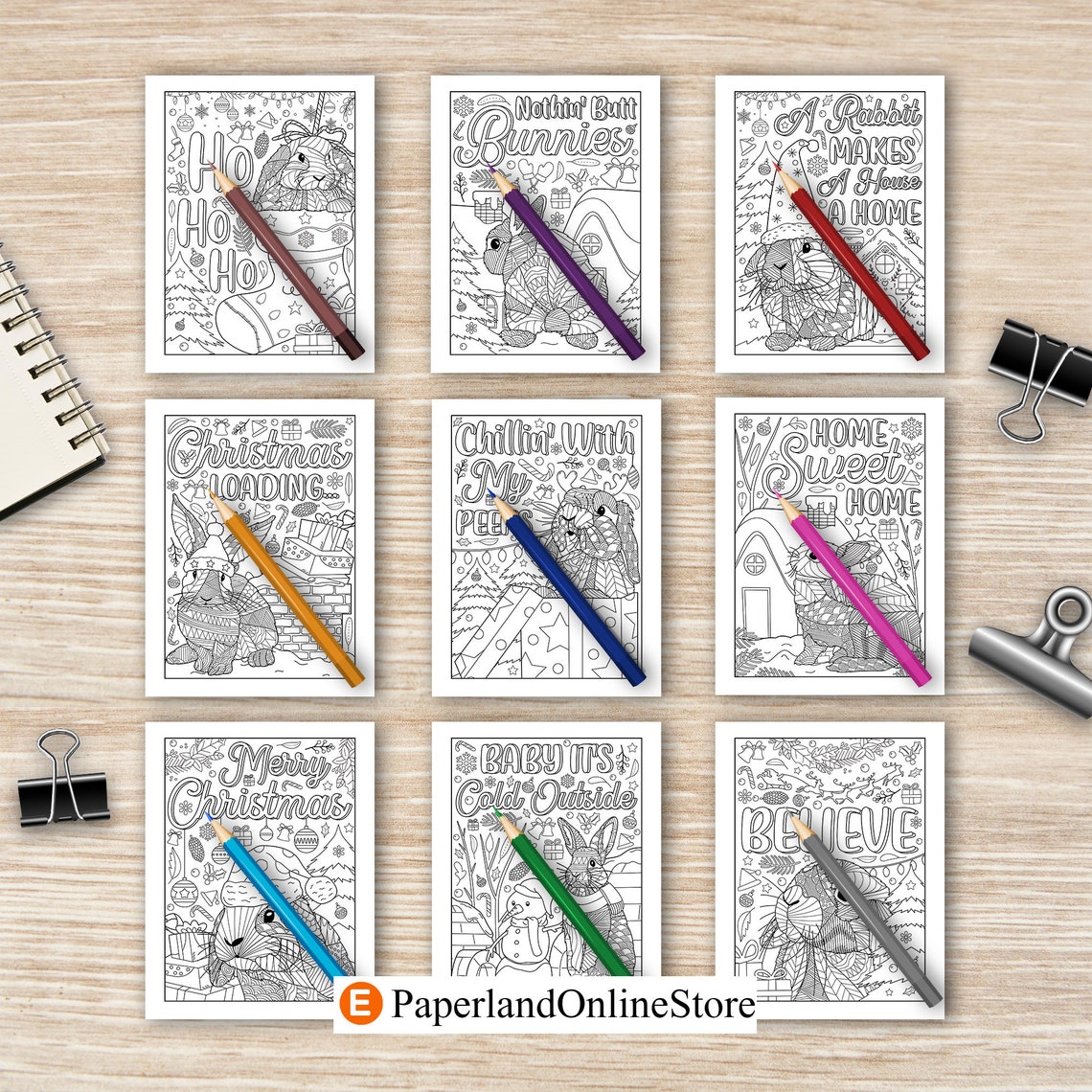 Rabbit Christmas Coloring Book Coloring Books for Adult | Etsy