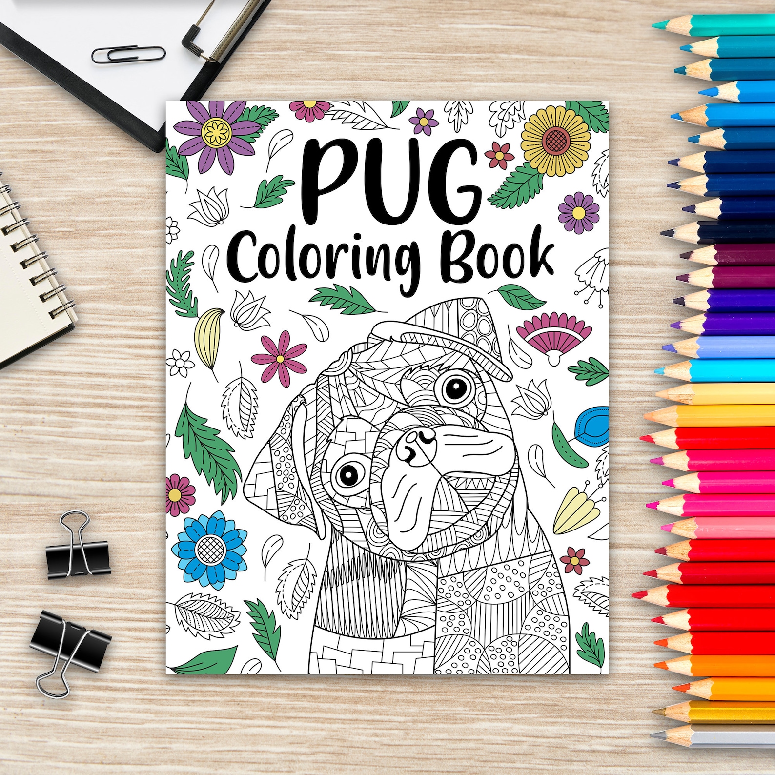 Pug Dog Coloring Book, Adult Coloring Book, Funny Dog Coloring, Animal ...