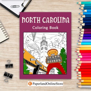 North Carolina Adult Coloring Book, Painting on USA States Landmarks ...