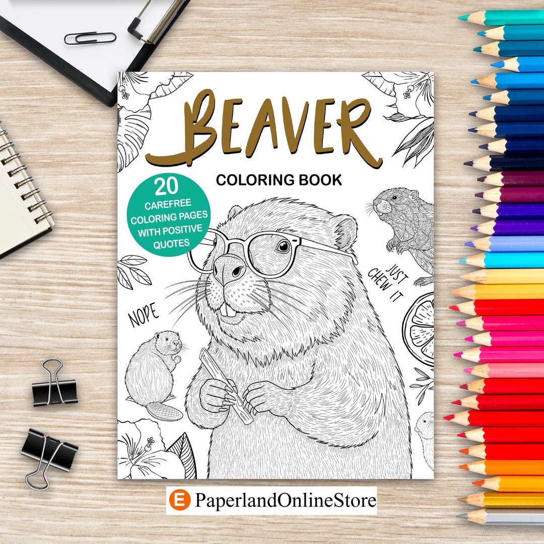 Beaver Coloring Book: Floral Frame, Stress Relief Animal Art - Etsy