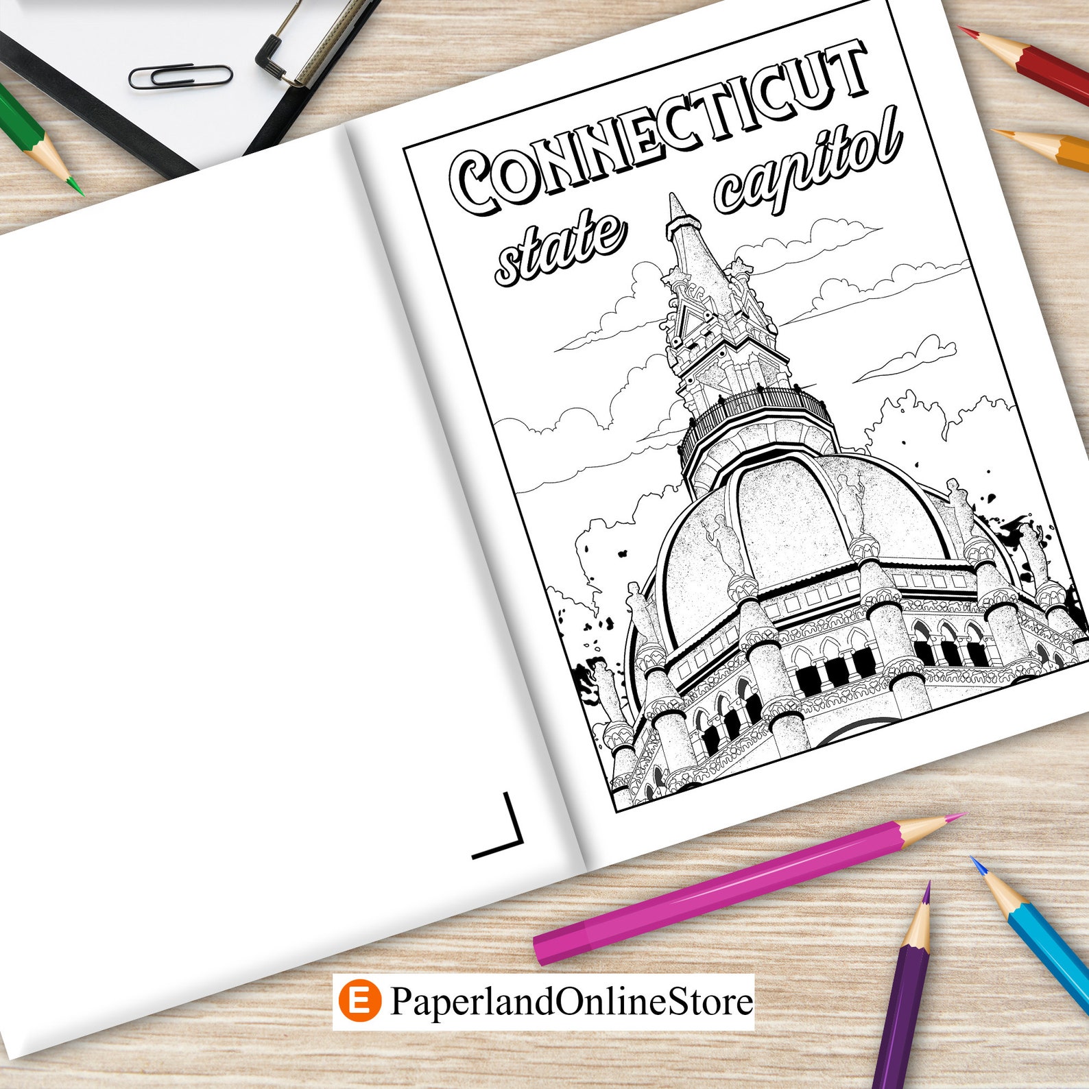 Connecticut Coloring Book: USA Landmarks, Stress Relief Activity - Etsy