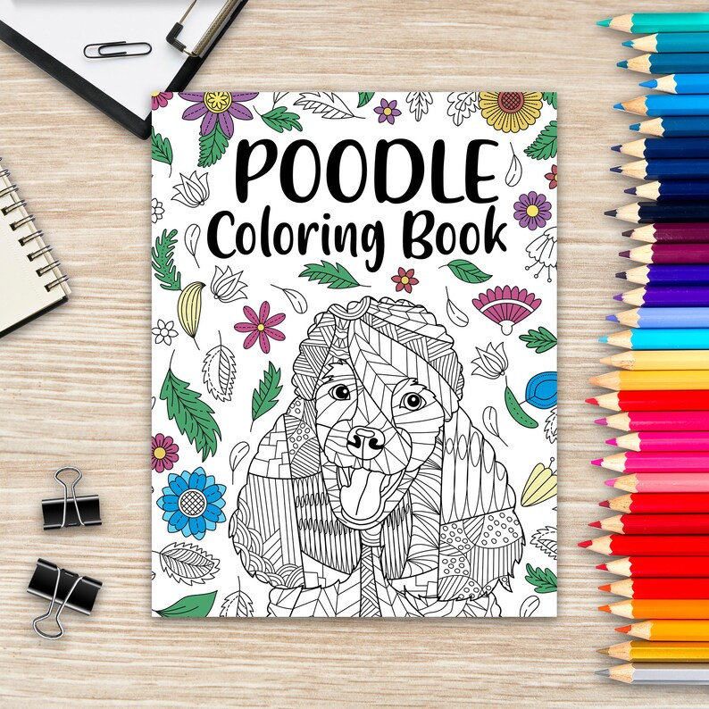 Poodle Coloring Book Adult Coloring Book Animal Coloring | Etsy