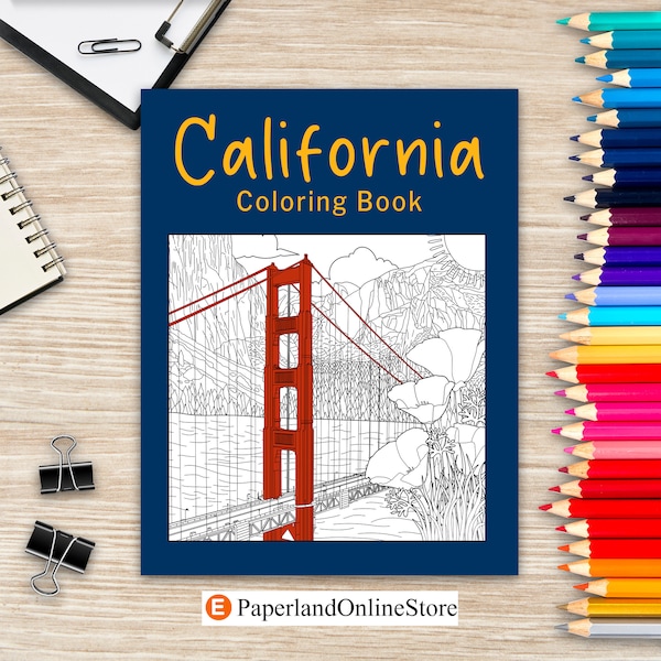 California Landmark Coloring Book - Etsy