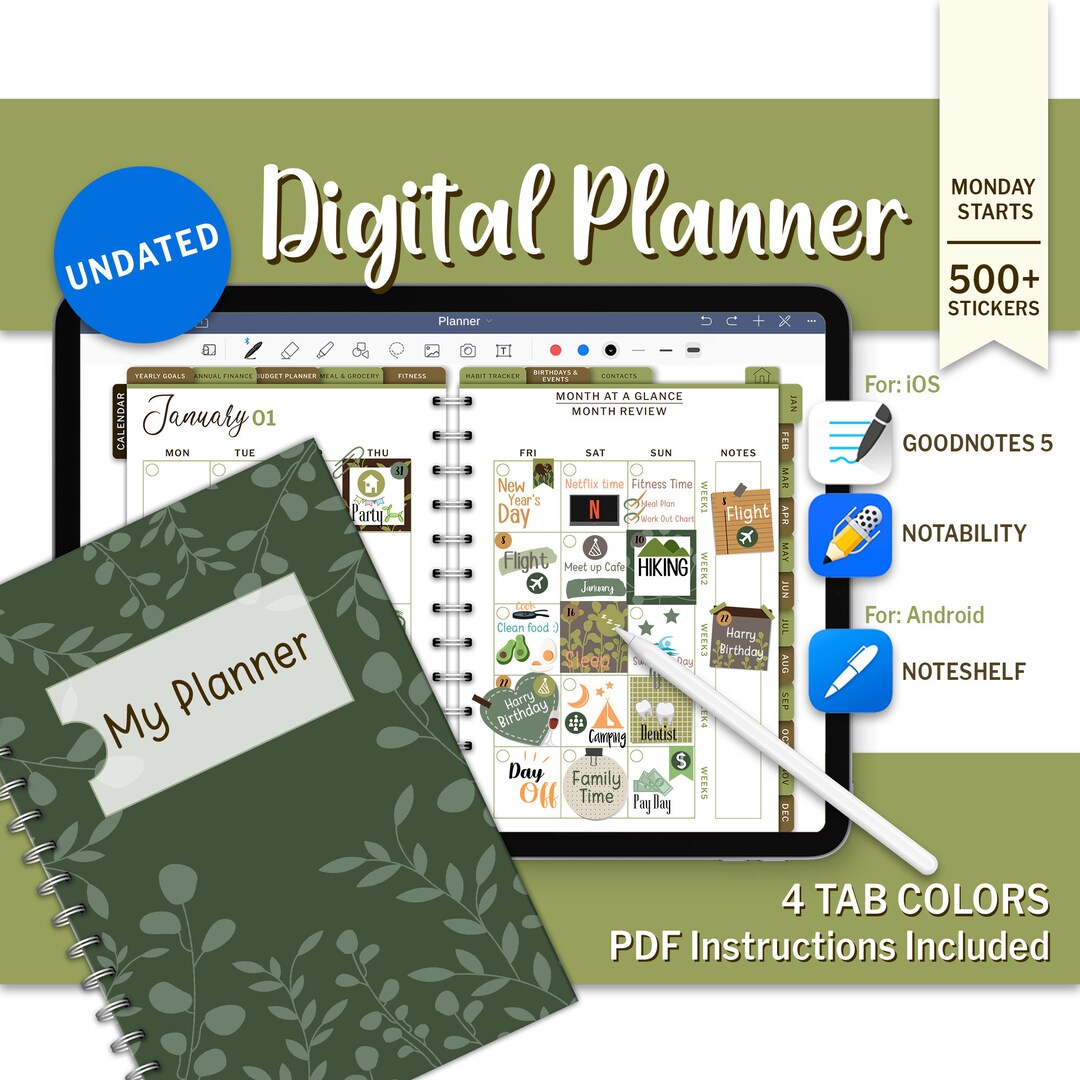 Natural Style Digital Planner, Goodnotes Android iPad Planner, Undated ...