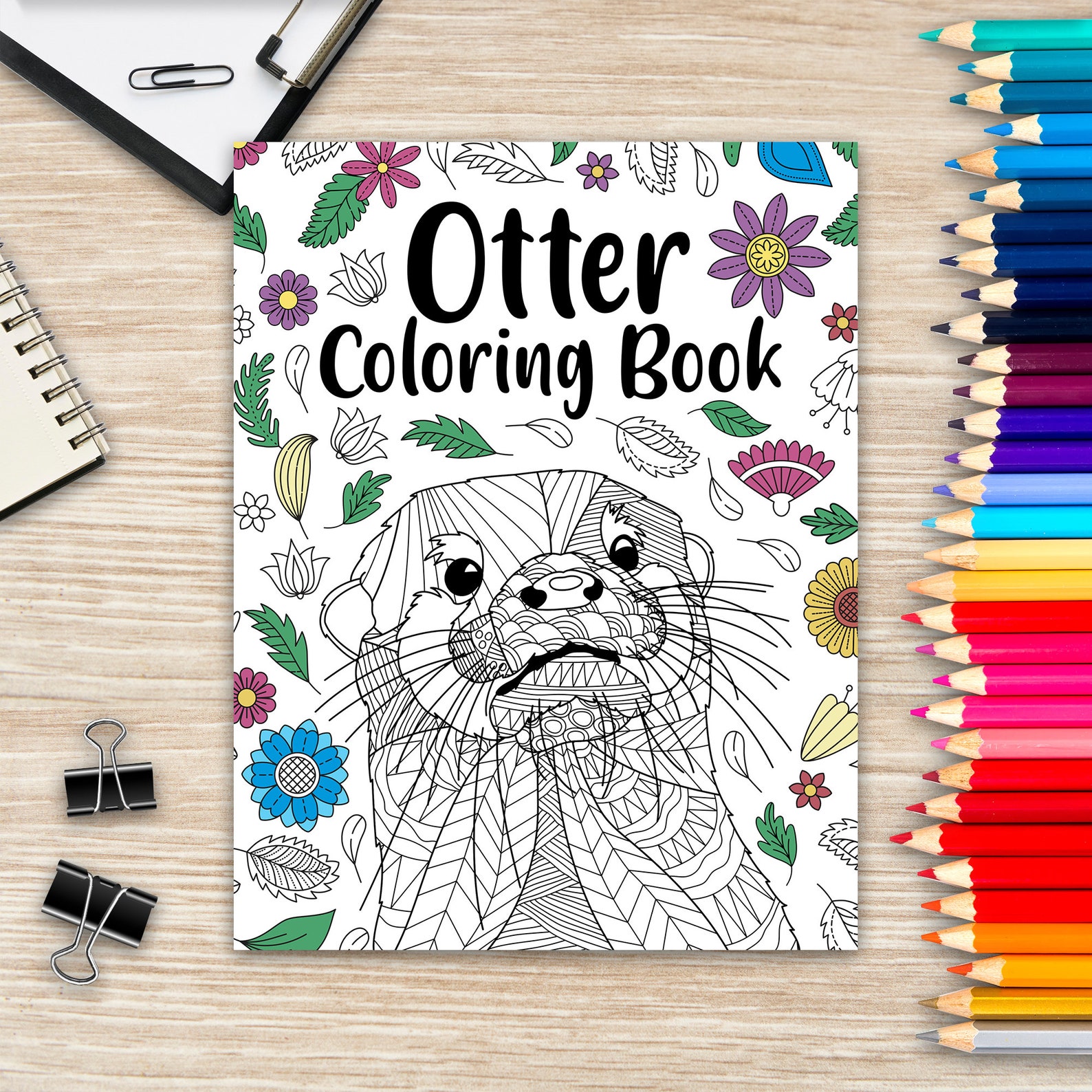 Otter Coloring Book, Adult Coloring Book, Animal Coloring Book, Floral ...