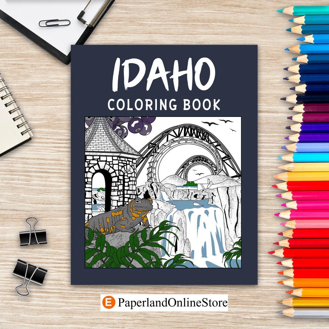 Idaho Coloring Book, Adult Painting on USA States Landmarks and Iconic ...