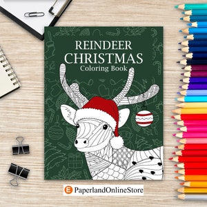 Reindeer Christmas Coloring Book, Coloring Books for Adults, Reindeer ...
