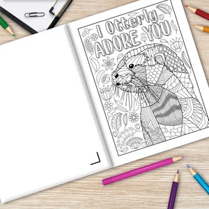 Otter Coloring Book, Adult Coloring Book, Animal Coloring Book, Floral ...