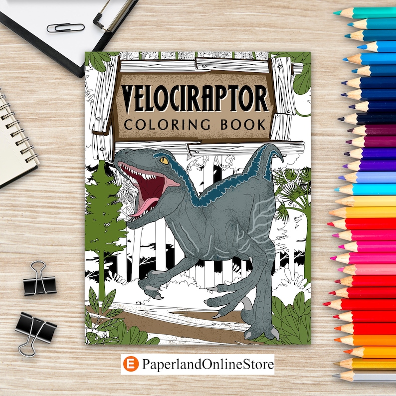 Velociraptor Coloring Book Dinosaur Coloring Pages Coloring - Etsy