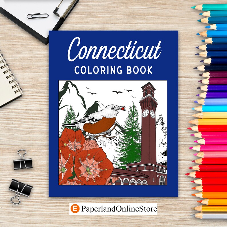 Connecticut Coloring Book: USA Landmarks, Stress Relief Activity - Etsy
