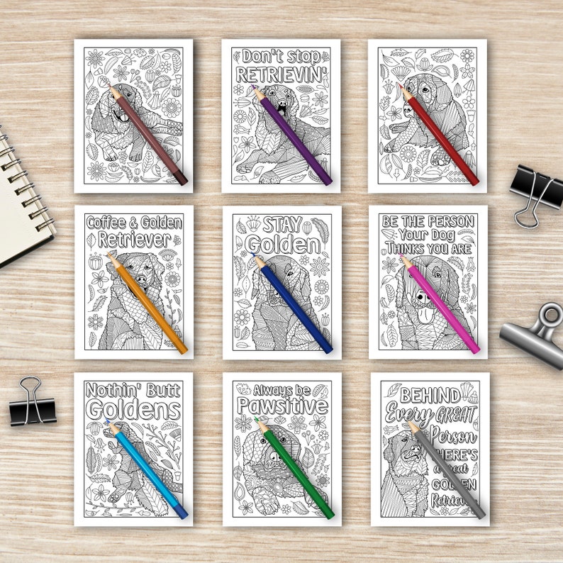 Golden Retriever Coloring Book Adult Coloring Book Dog Lover | Etsy