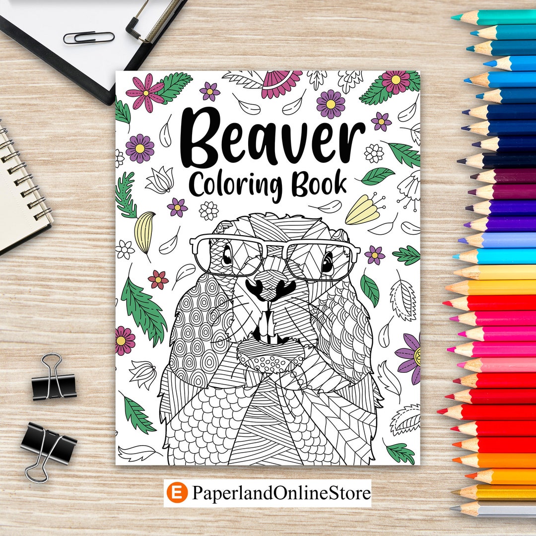 Beaver Coloring Book, Coloring Books for Adults, Gifts for Animal ...