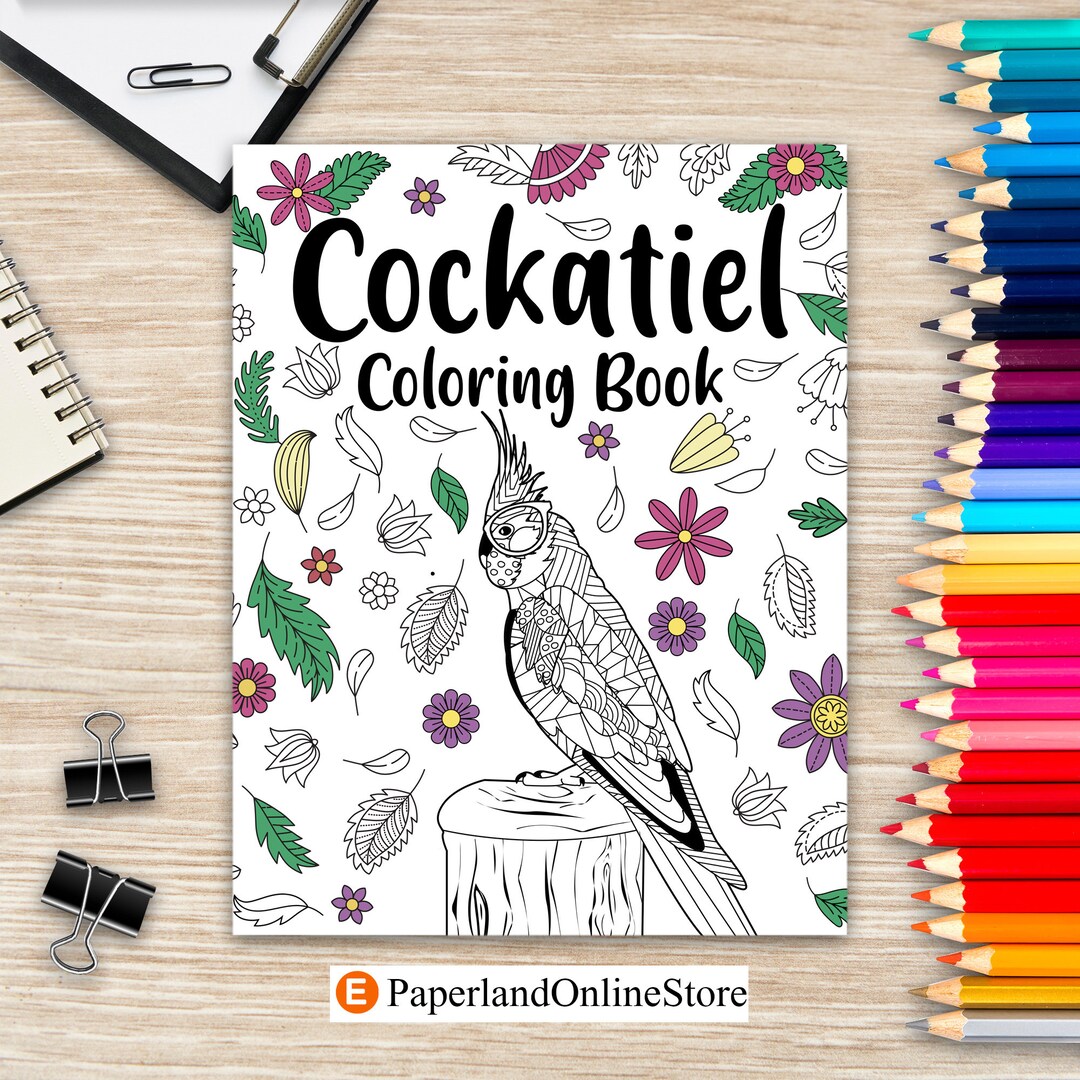 Cockatiel Coloring Book, Activity Coloring Books for Adults, Floral ...