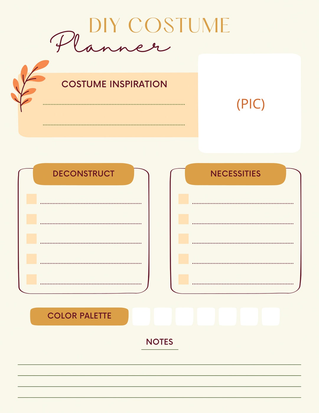 DIY Costume Planner Digital, Printable Costume Assistant, Halloween ...