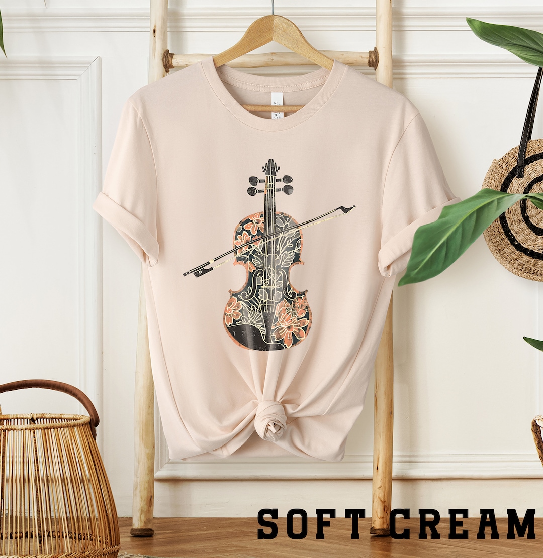 Ink Print Floral Violin Tshirt, School Orchestra, Twoset Violin ...
