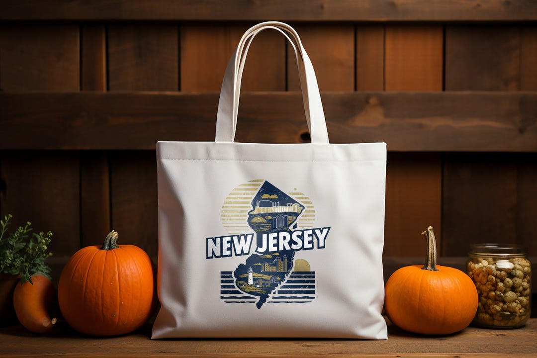 New Jersey Canvas Tote Bag, Reusable Shopper, Book Tote, Bff Gift, New ...