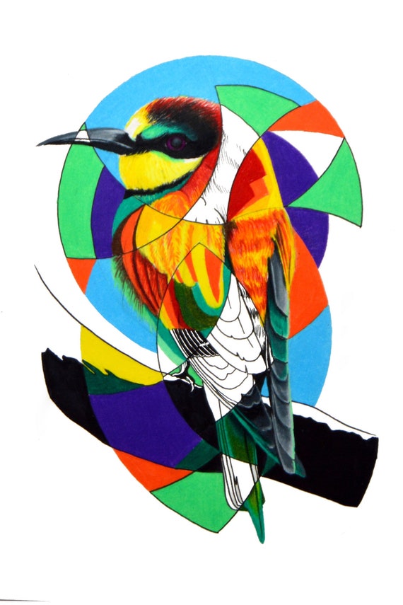 Bea eater Bird cubisme abstrait gravure dart | Etsy