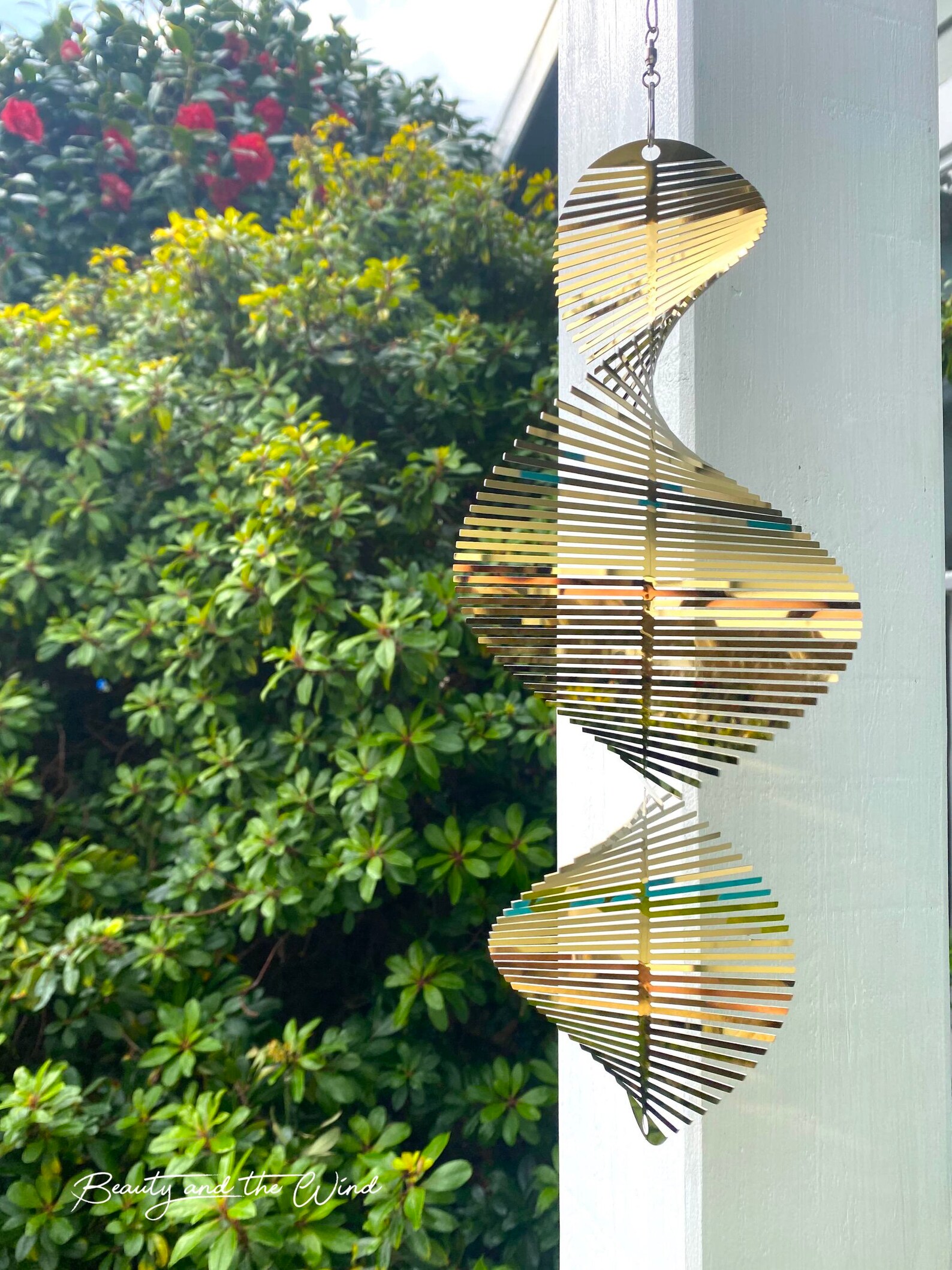 Gold Helix Wind Spinner 11.8 Inch, Metal Kinetic Hanging Sculpture for ...