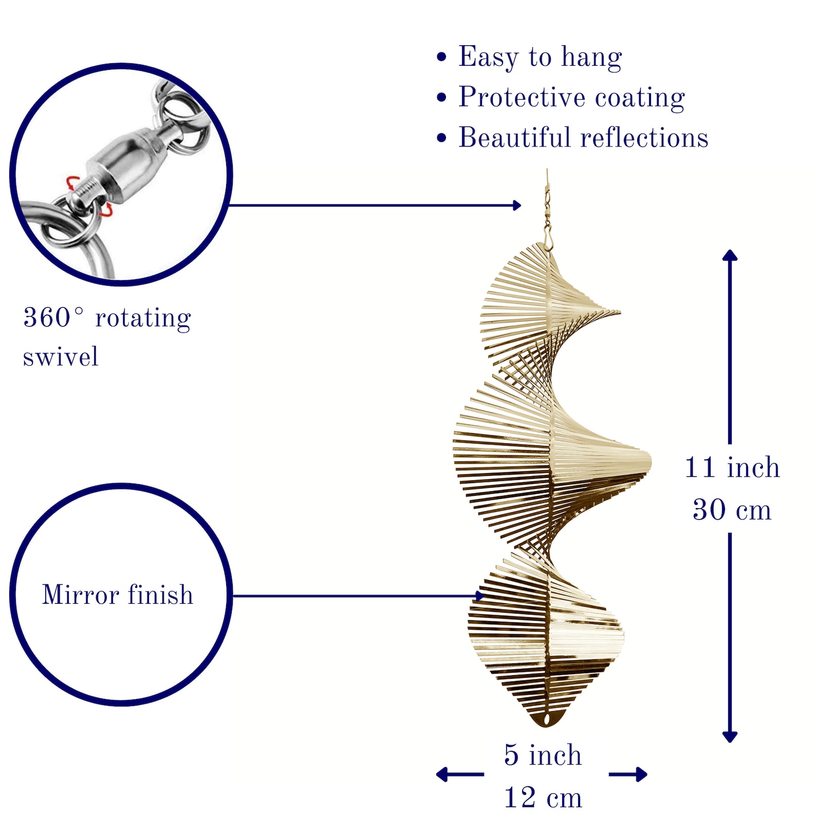 Gold Helix Wind Spinner 11.8 Inch, Metal Kinetic Hanging Sculpture for ...