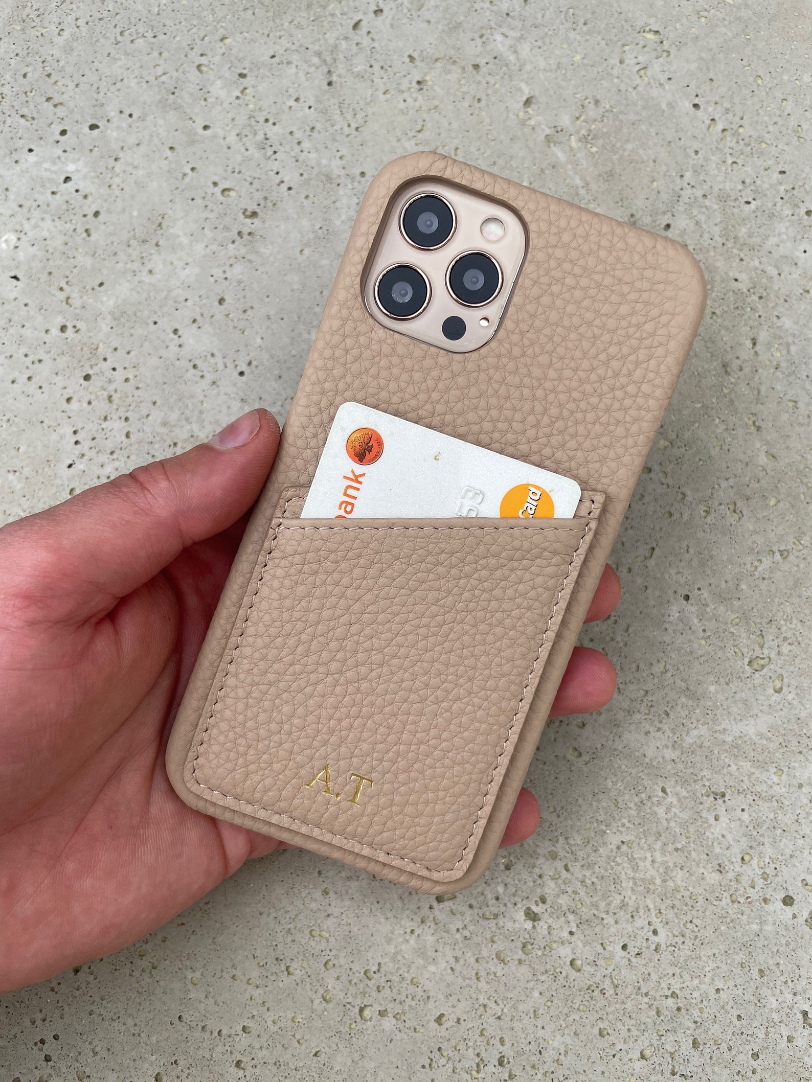 Personal Iphone Beige Pebbled Leather Case With Card Holder - Etsy ...