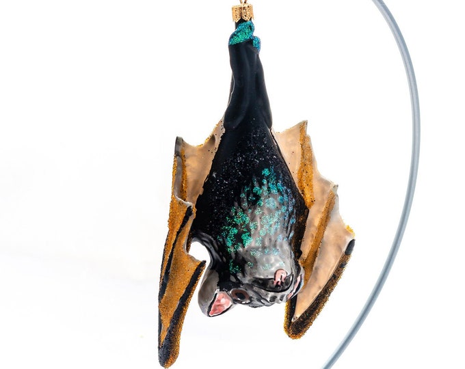 Big Bat Hanging Upside Down Handmade, Glass Christmas Ornament, Made in ...