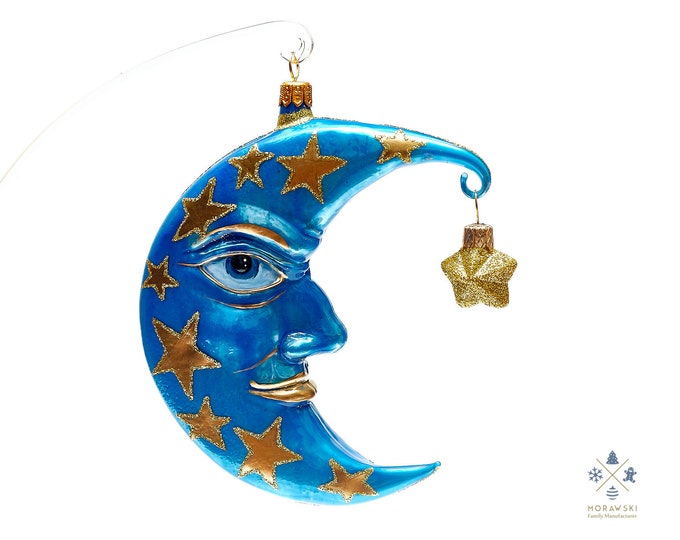 Blue Moon With a Gold Star - Handmade, Glass Christmas Ornament, Made ...
