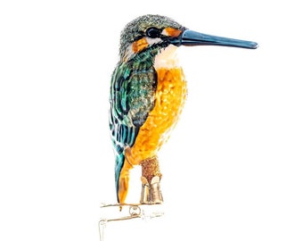 Glass Kingfisher With a Fish in a Beak Clip On, Christmas Ornament ...